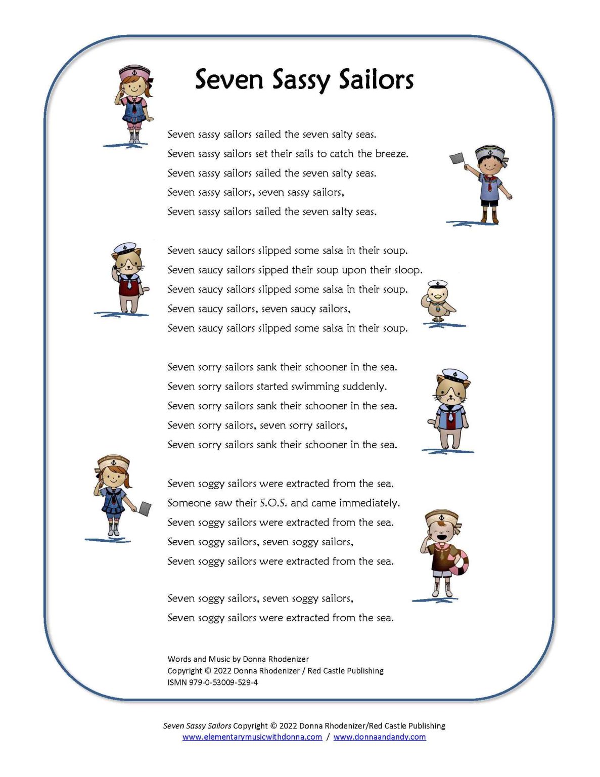 Seven Sassy Sailors - Tongue Twister - by Donna Rhodenizer